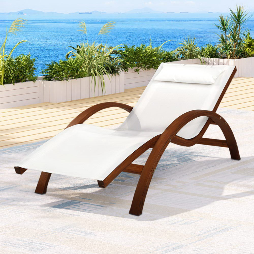 Gardeon Sun Lounge Outdoor Furniture Timber Armchair Wooden Stand – Yarra Supply