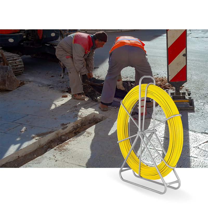 8mm 150M Fish Tape Puller Fiberglass Rodder with Steel Reel Cage Guidi