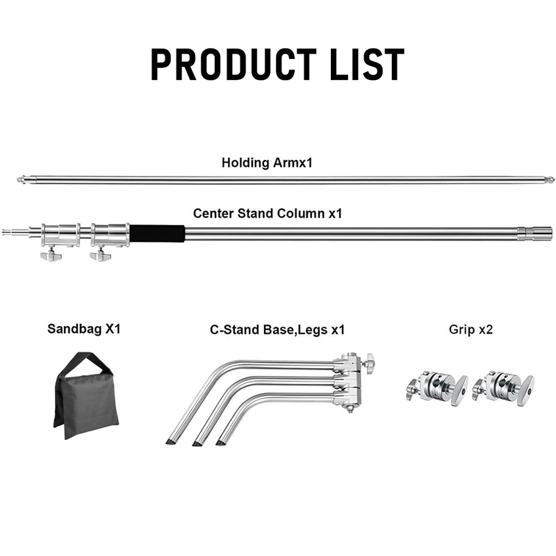 3.3m Heavy-Duty Stainless Steel C-Stand with Boom Arm Grip Head Sandbag