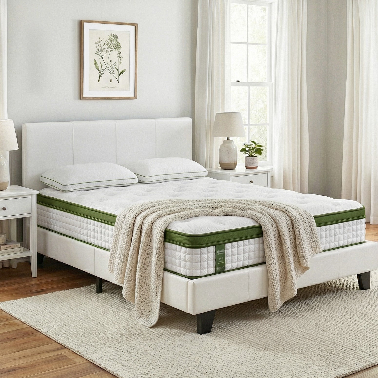 Artiss Double Bed Frame Platform White PVC Leather Hybrid Mattress Mod ...