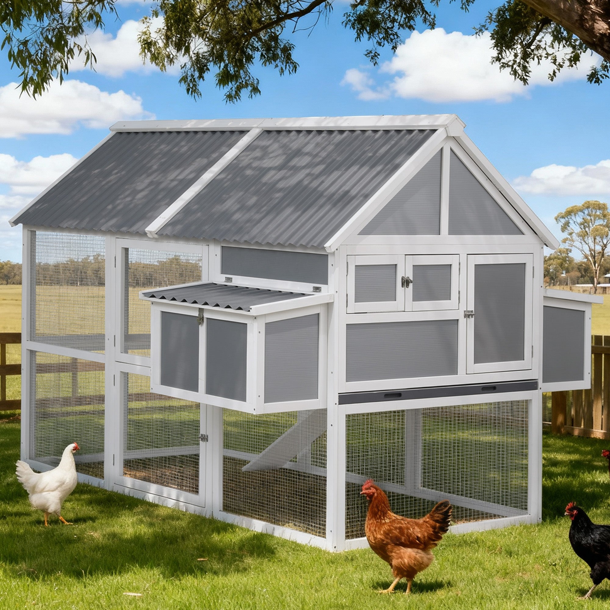 i.Pet Chicken Coop Large Outdoor Rabbit Hutch Chook House Hatch Box Wi ...