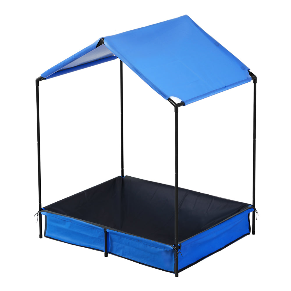 Keezi Kids Sandpit Metal Sandbox Sand Pit with Canopy Cover Outdoor To ...