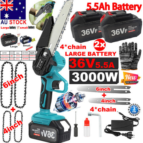 4"+6" Chainsaw Cordless Rechargeable Wood Cutter Saw Chain Saws Electr ...