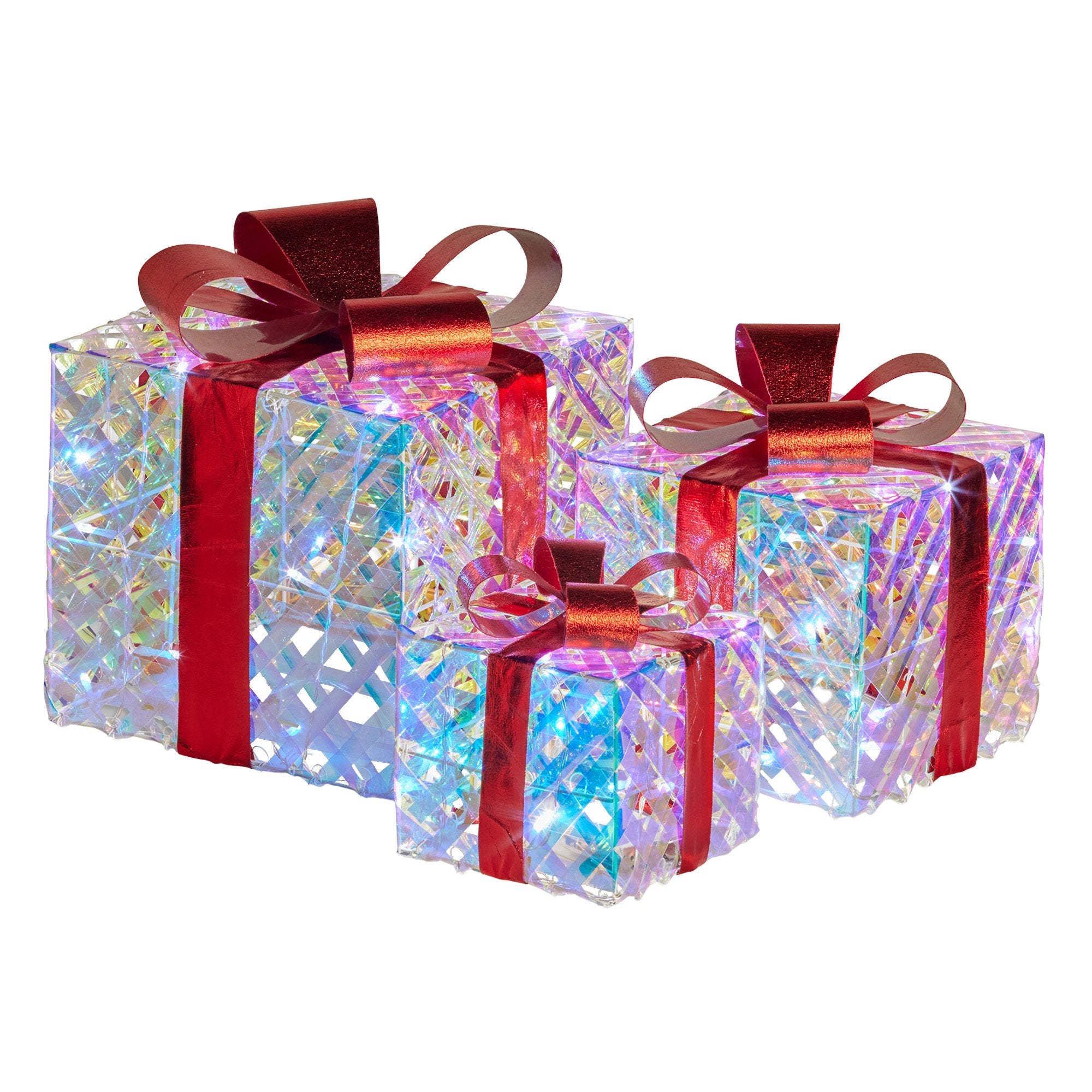 Swishmas Set of 3 Christmas Gift Boxes With Lights - Clear Shimmer Wit ...