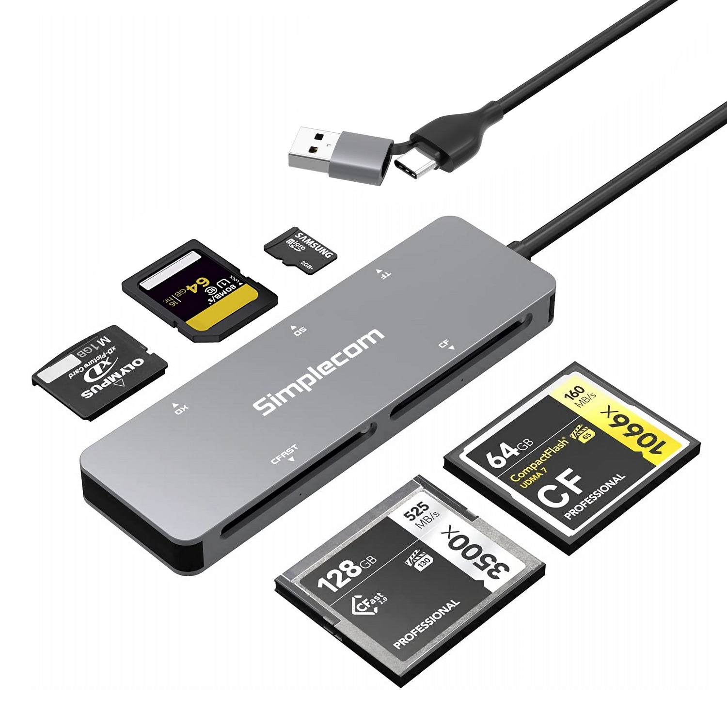Simplecom CR407 5-Slot SuperSpeed USB 3.0 and USB-C to CFast/CF/XD/SD ...