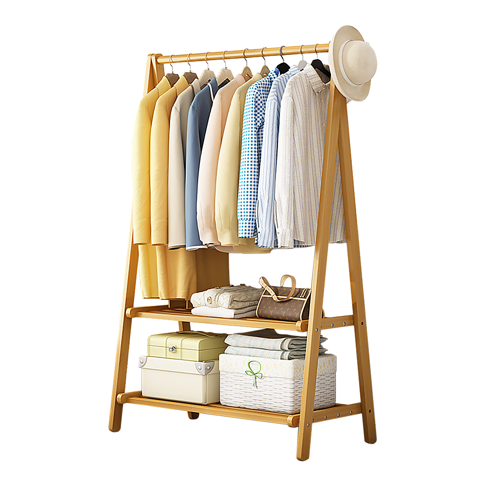 Portable Clothes Rack Coat Garment Stand Bamboo Rail Hanger Airer Clos ...