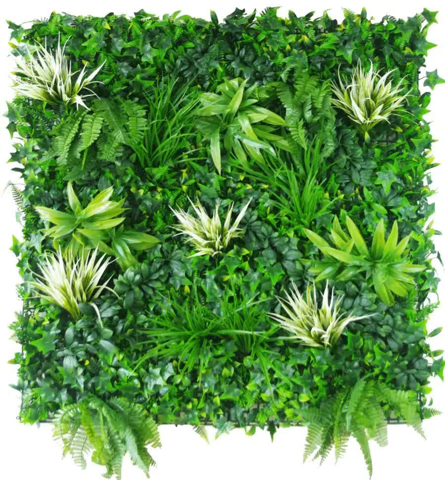 White Grassy Greenery Vertical Garden / Green Wall UV Resistant 100cm ...