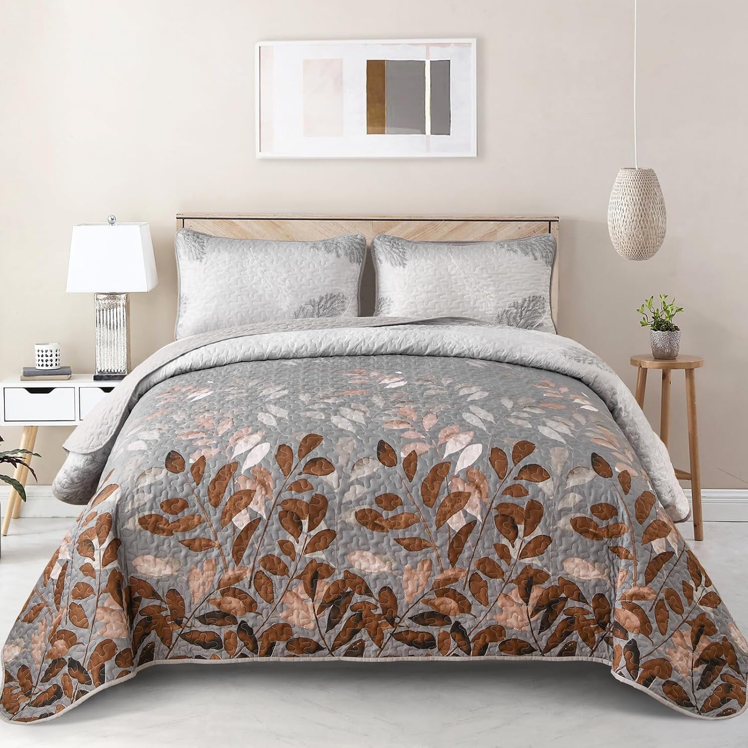Gleaming rust grey Floral 3 Pc Bedspread & Pillow Cover Set – Yarra Supply