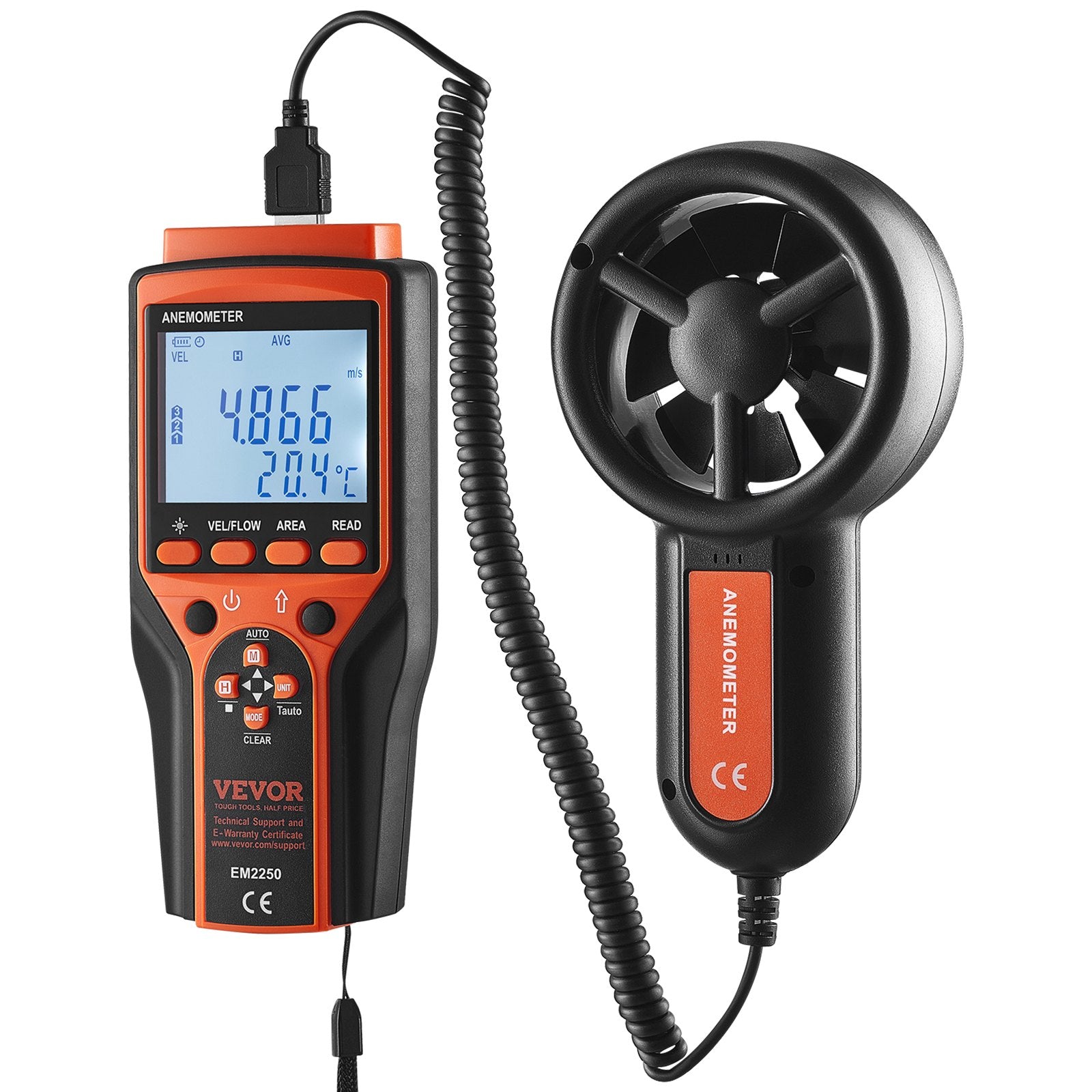 Split Handheld Anemometer, Digital Wind Speed CFM Meter Gauge with LED ...