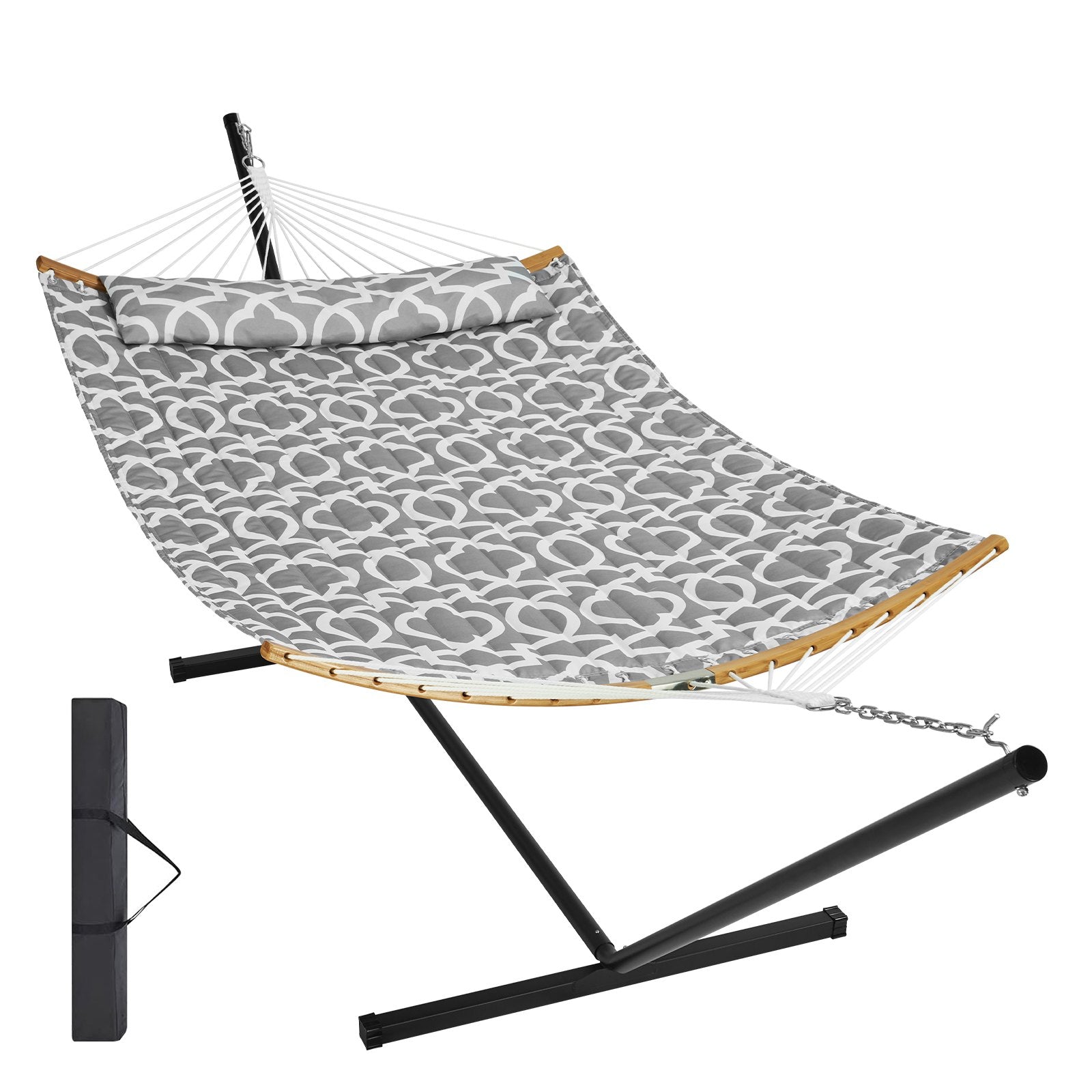 Two Person Hammock with Stand Included, Double Hammock with Curved Spr ...