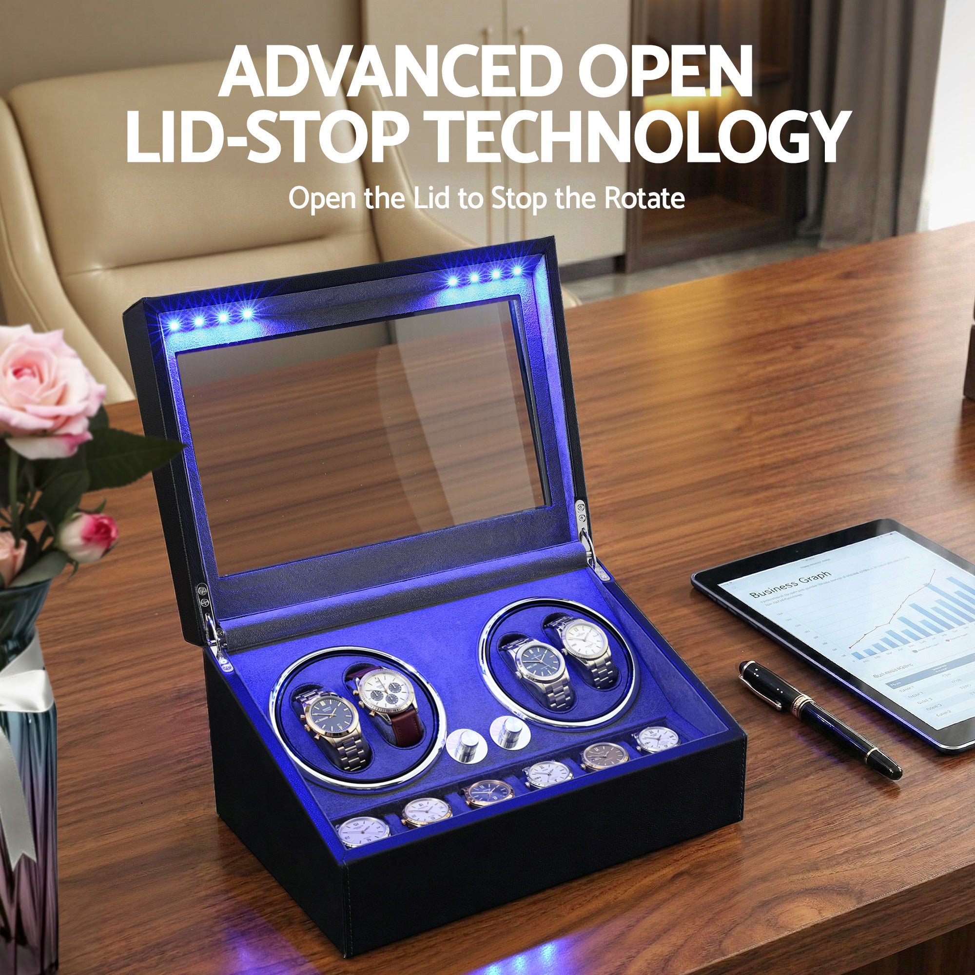 Embellir Watch Winder Automatic Double Watch Winder Box LED Black ...